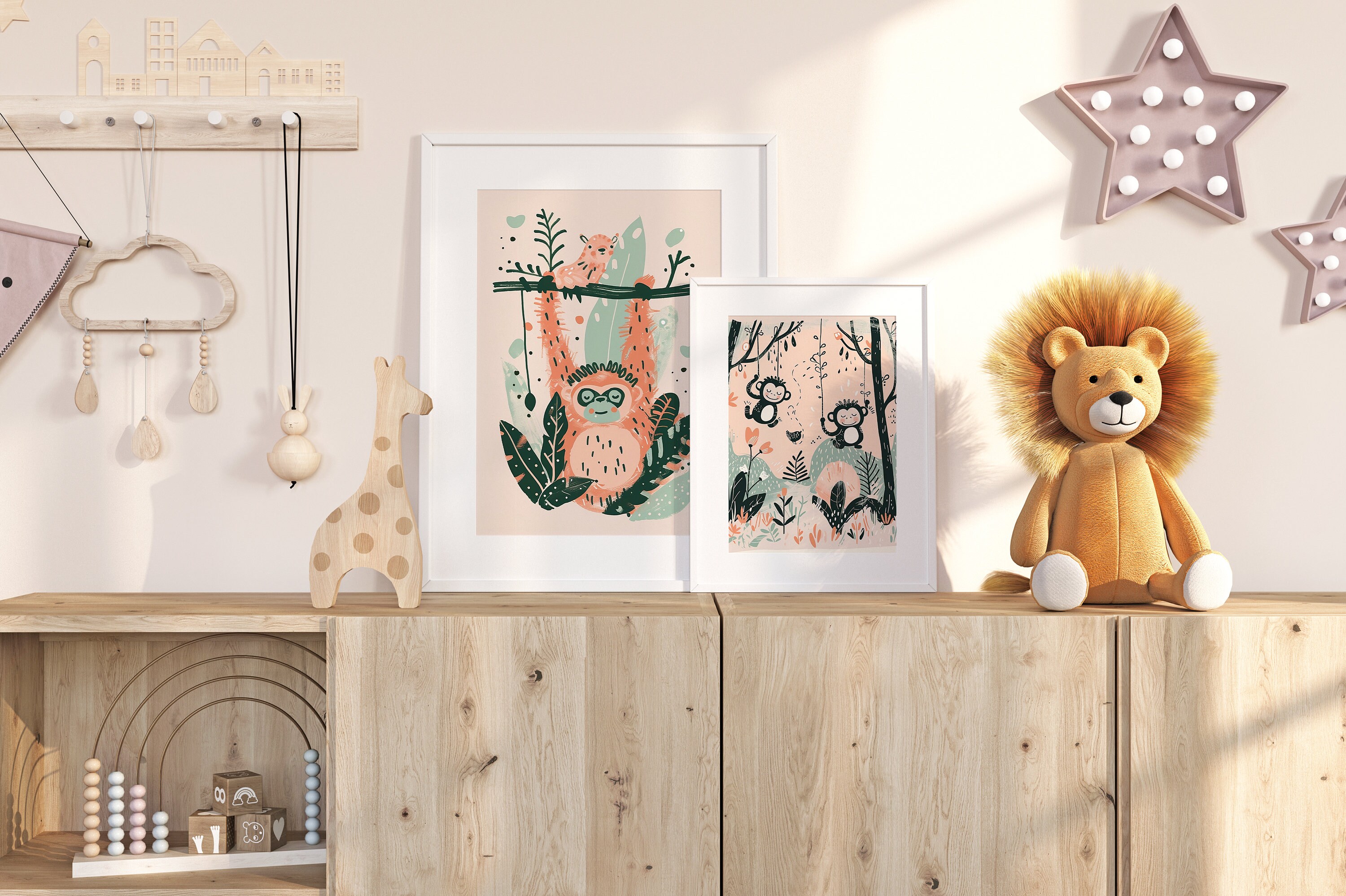 Sleepy Orangutan Art Print Monkey Wall Art Jungle Theme Playroom for ...