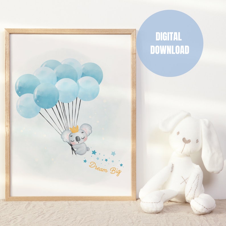 Baby Koala Dream Big Positive Affirmation Print for Nursery Baby Boy ...