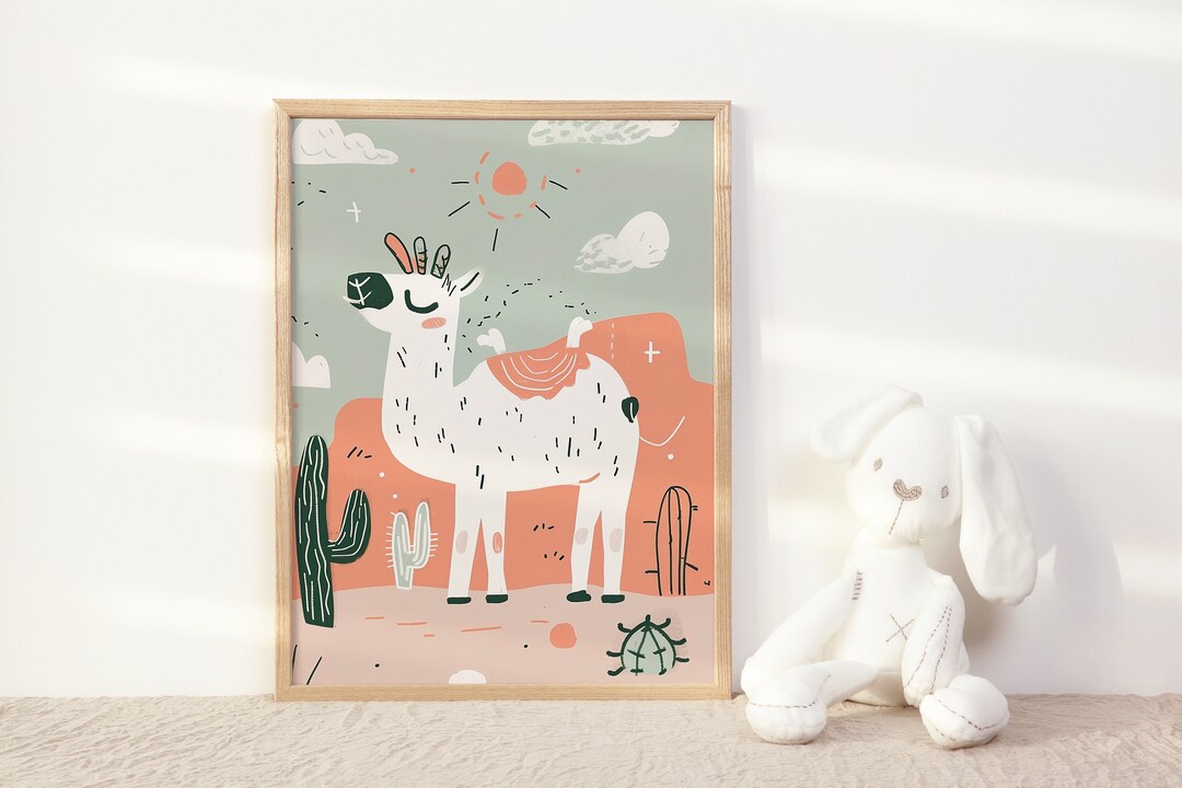 Happy Llama in the Desert Theme Wall Art for Boho Neutral Nursery Decor ...