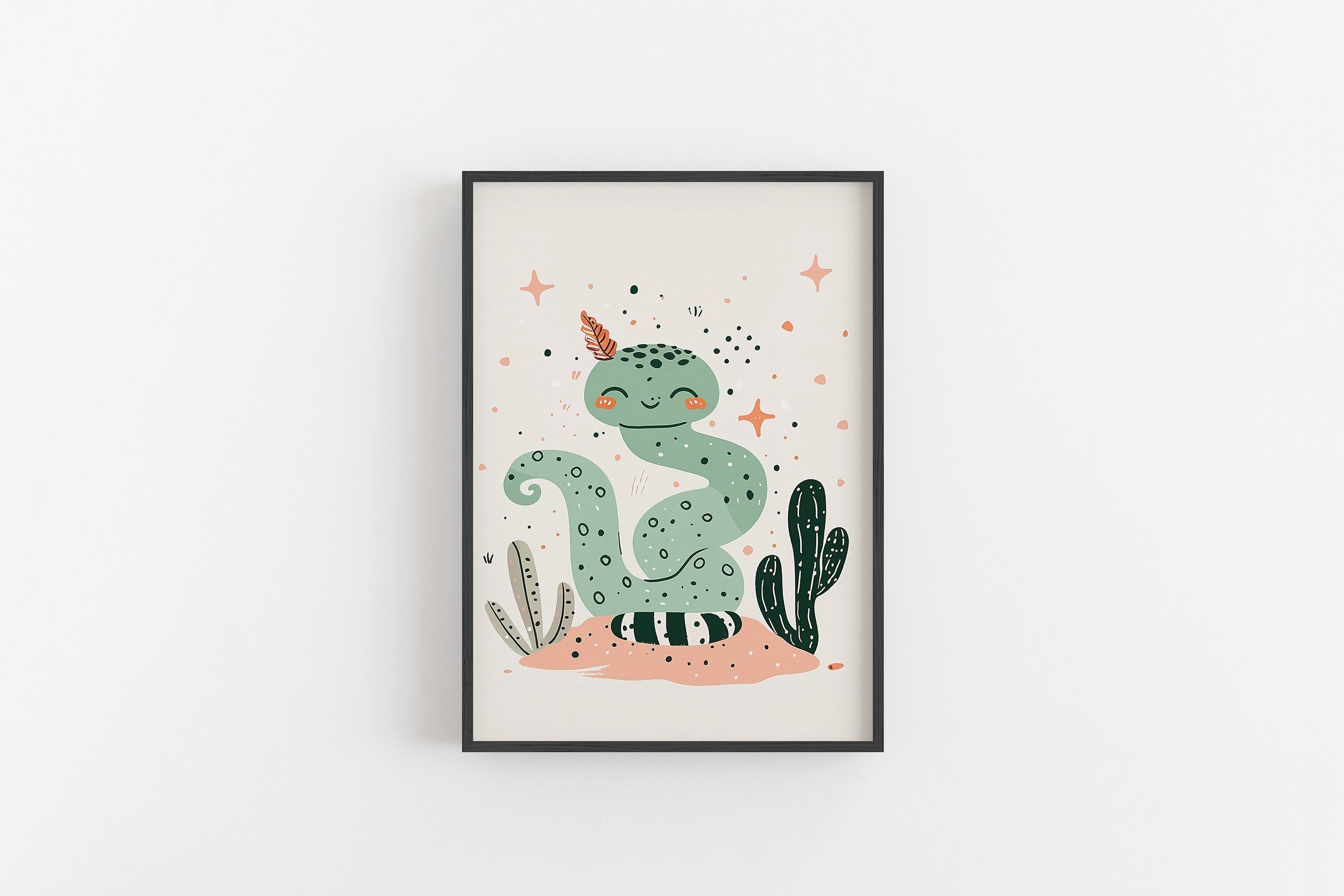 Happy Snake in the Desert Wall Art for Kids Room Decor Neutral Nursery ...