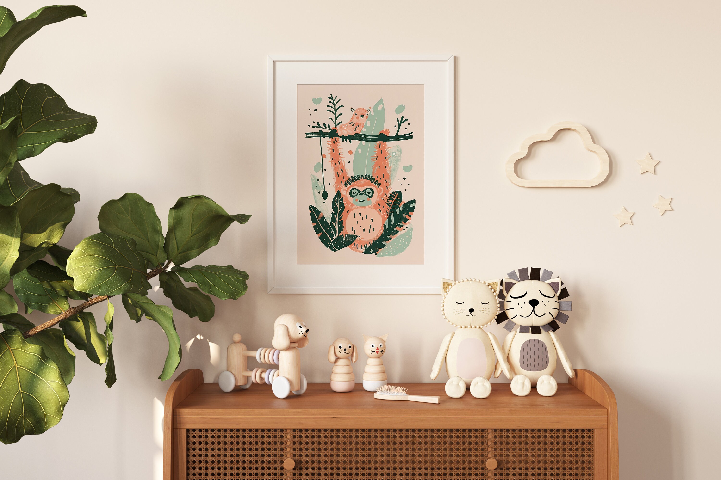Sleepy Orangutan Art Print Monkey Wall Art Jungle Theme Playroom for ...