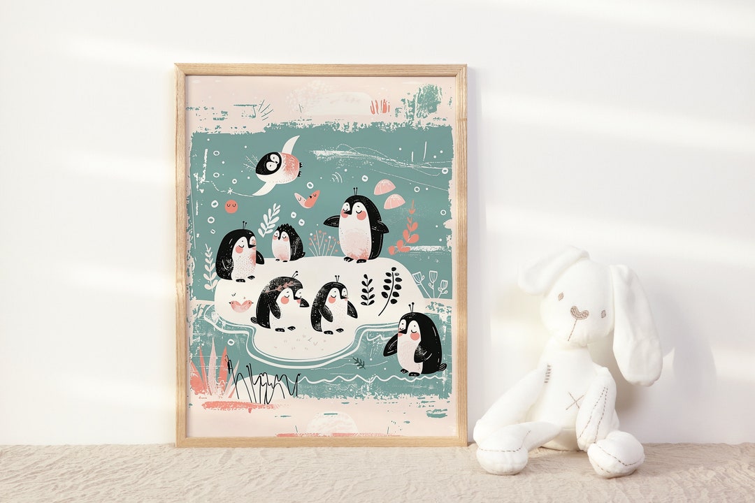 Huddle of Penguins Wall Art Arctic Nursery Wall Decor Sea Animal ...