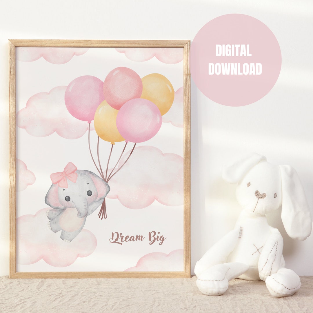Baby Elephant Dream Big Positive Affirmation Print for Nursery Baby ...