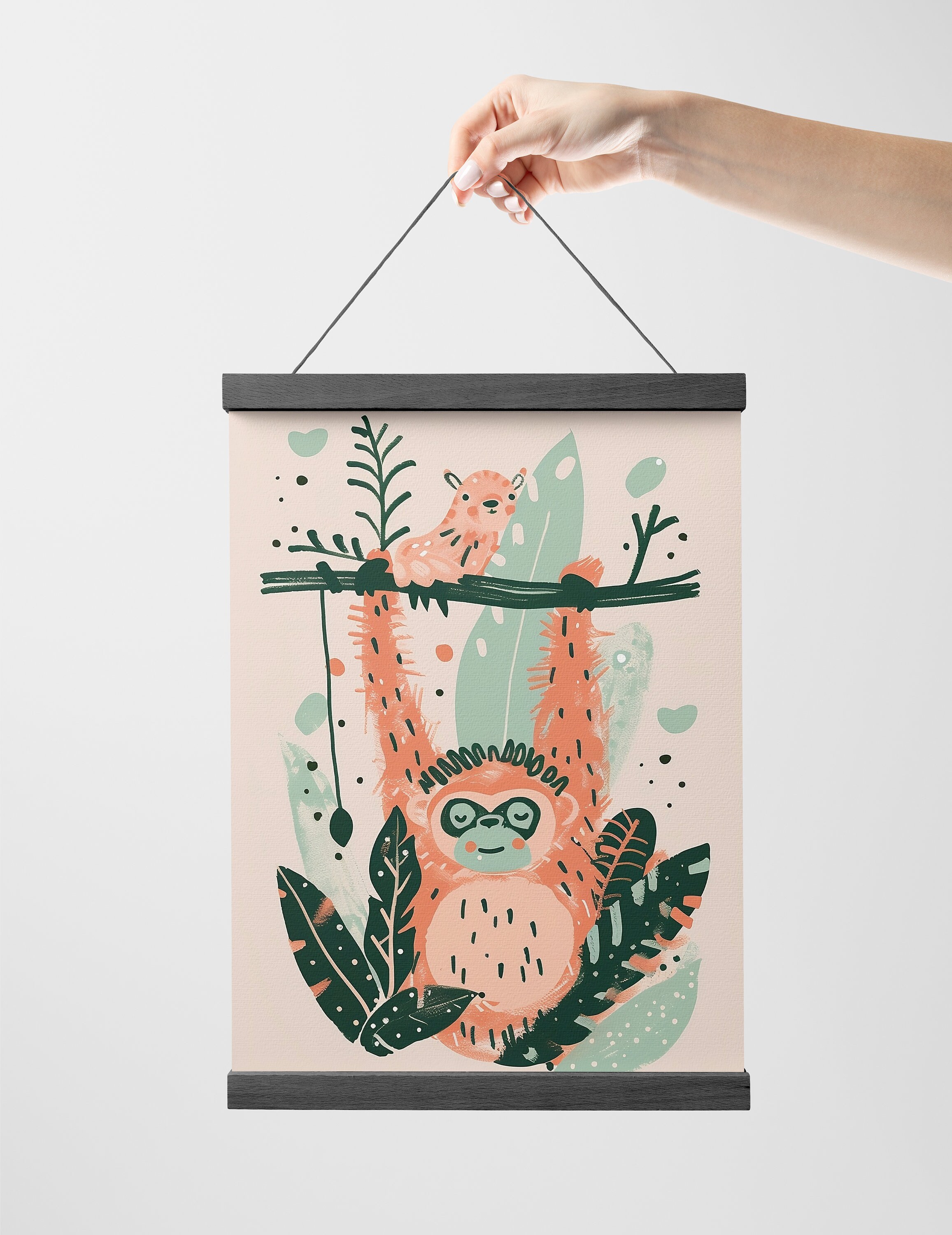 Sleepy Orangutan Art Print Monkey Wall Art Jungle Theme Playroom for ...