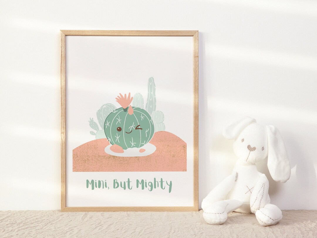 Mini but Mighty Cactus Print Positive Affirmation Wall Art for Kids ...