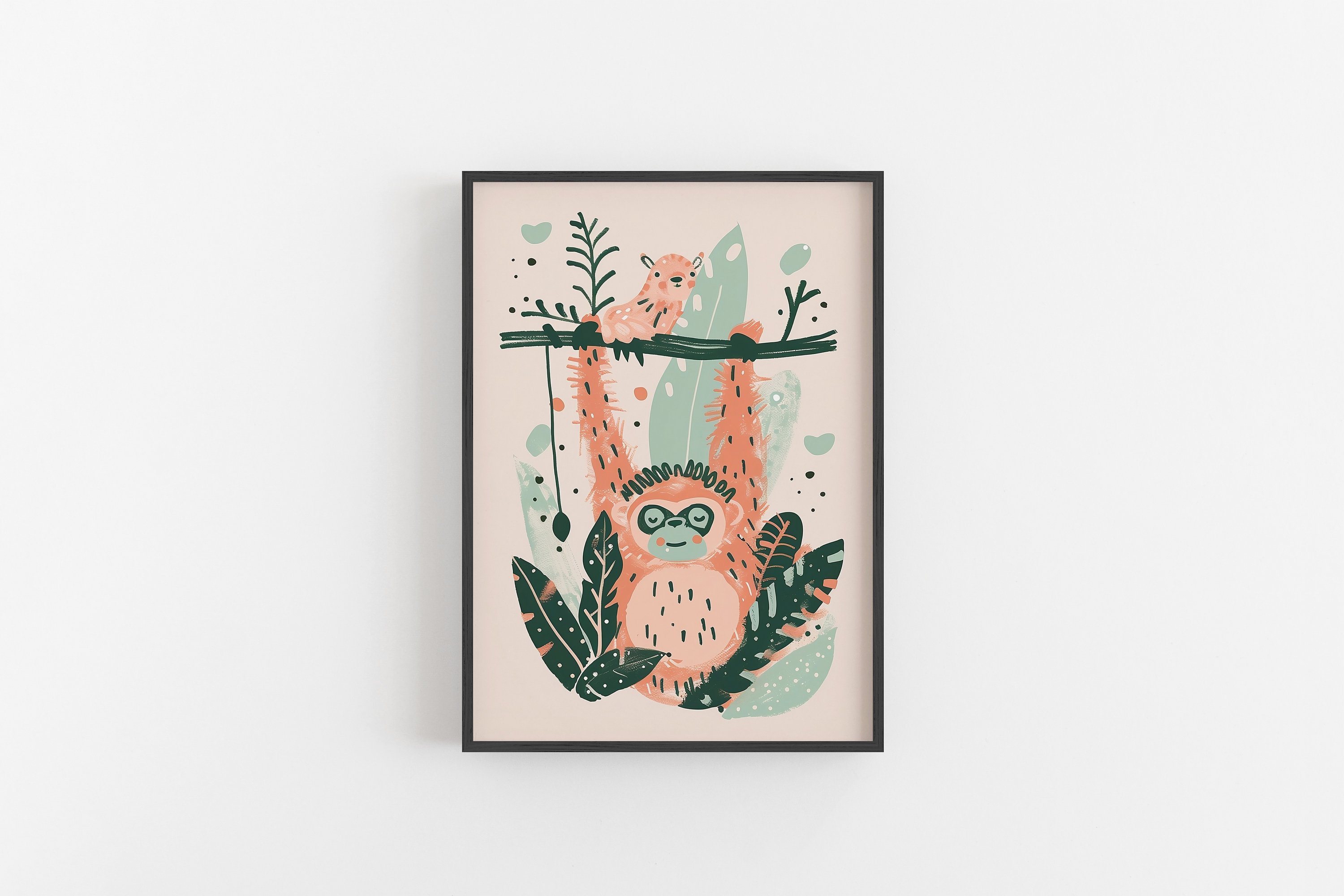 Sleepy Orangutan Art Print Monkey Wall Art Jungle Theme Playroom for ...