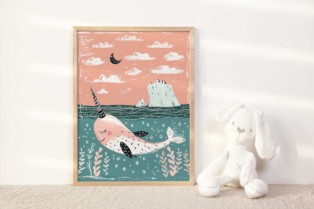 Narwhal and the Moon Art Print for Neutral Nursery Ocean Theme Bedroom ...
