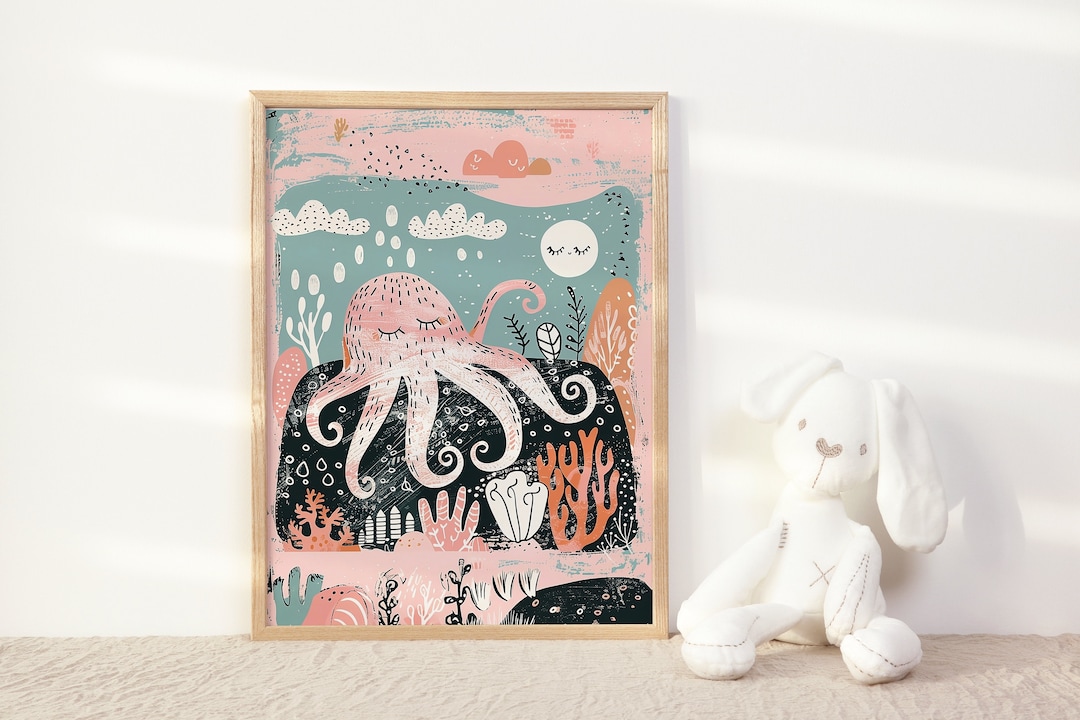 The Napping Octopus Art Print for Neutral Nursery Ocean Theme Bedroom ...