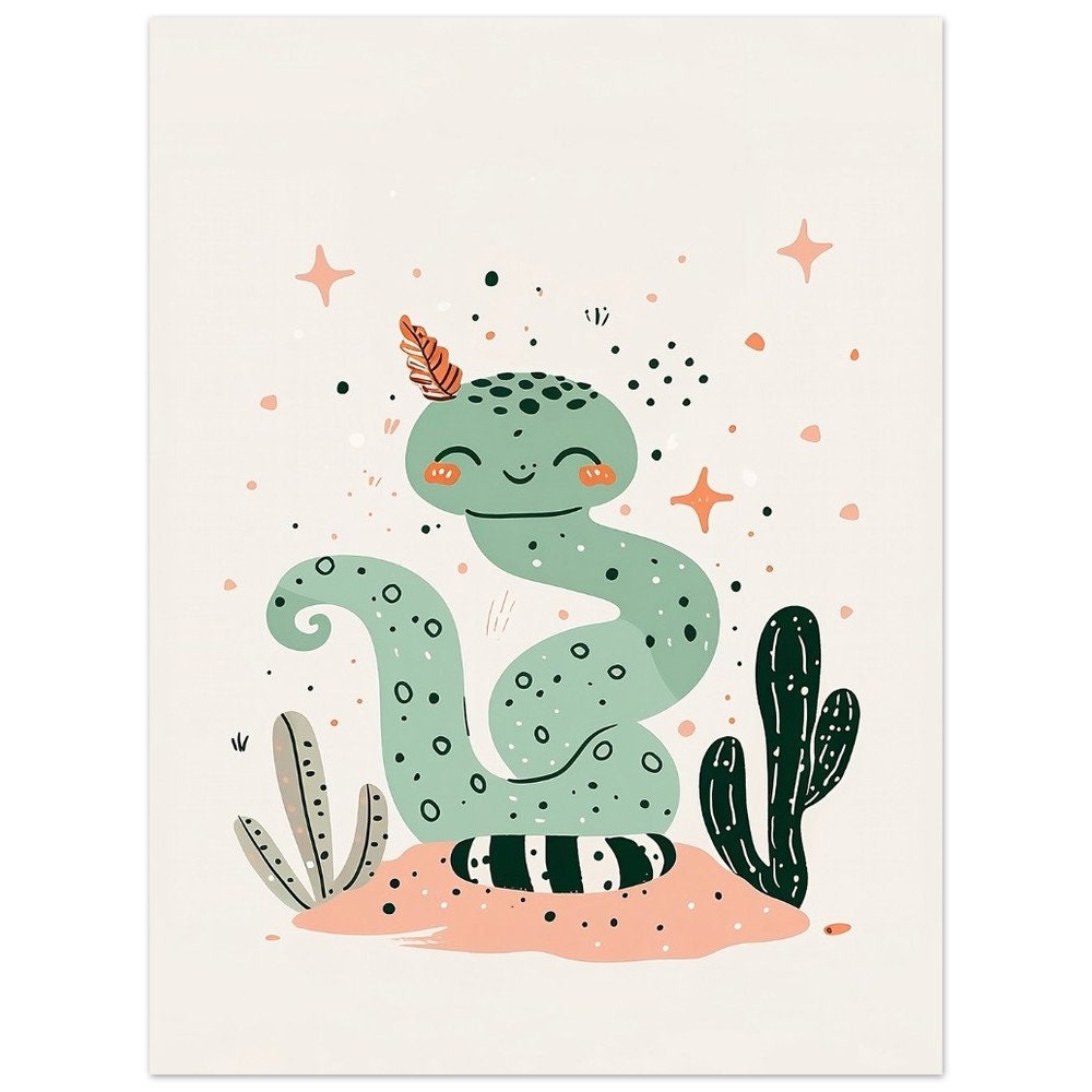 Happy Snake in the Desert Wall Art for Kids Room Decor Neutral Nursery ...