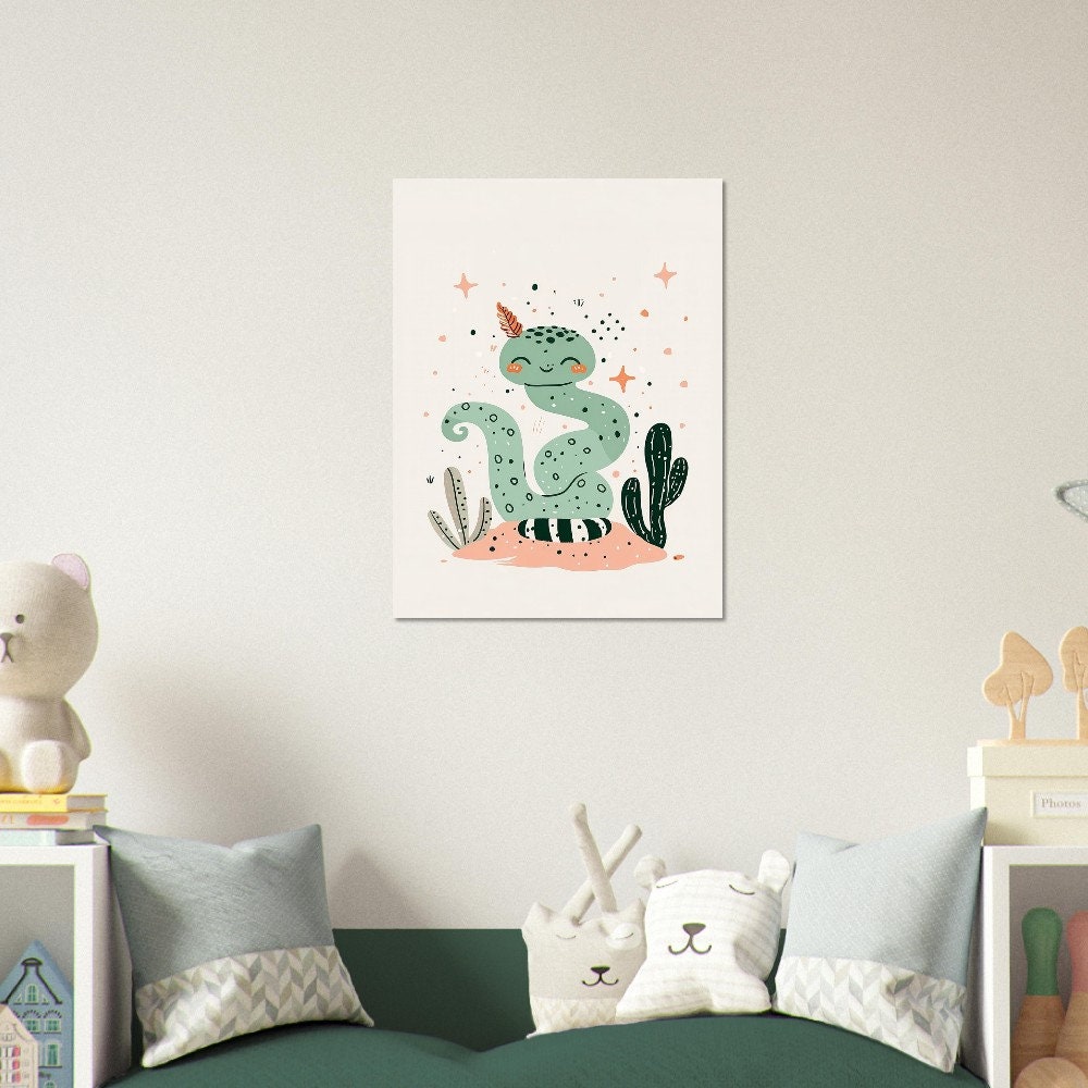 Happy Snake in the Desert Wall Art for Kids Room Decor Neutral Nursery ...