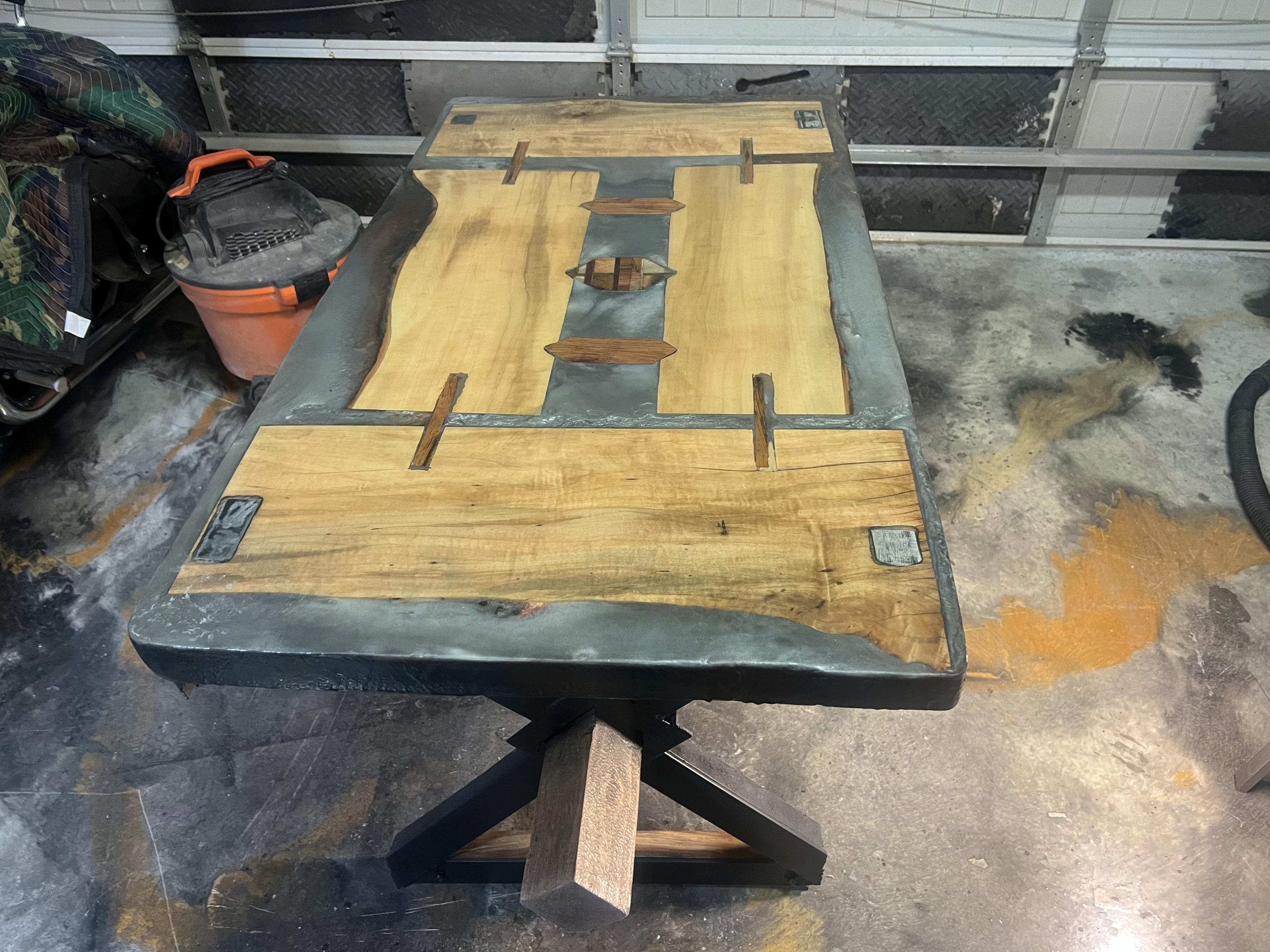 Enterlock Table, Costume, Epoxy, Wood, Silver Maple, Iron, Desk ...