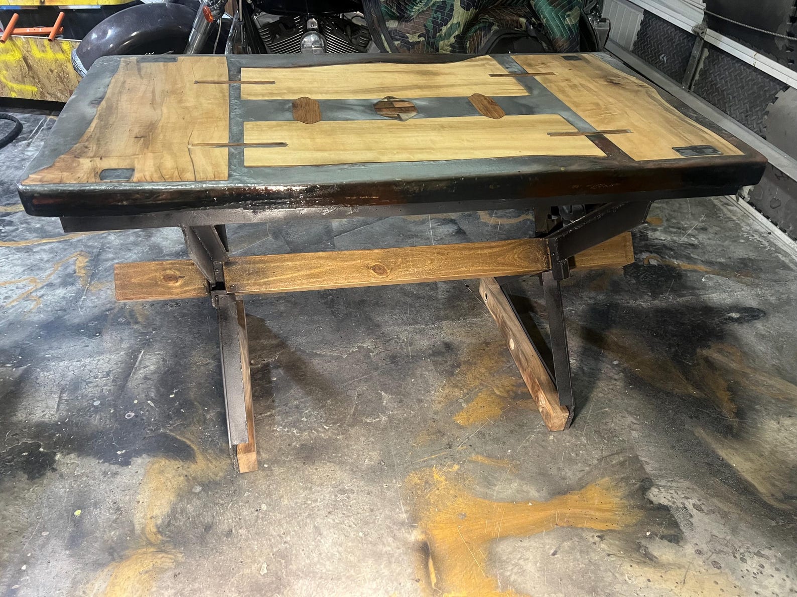 Enterlock Table, Costume, Epoxy, Wood, Silver Maple, Iron, Desk ...