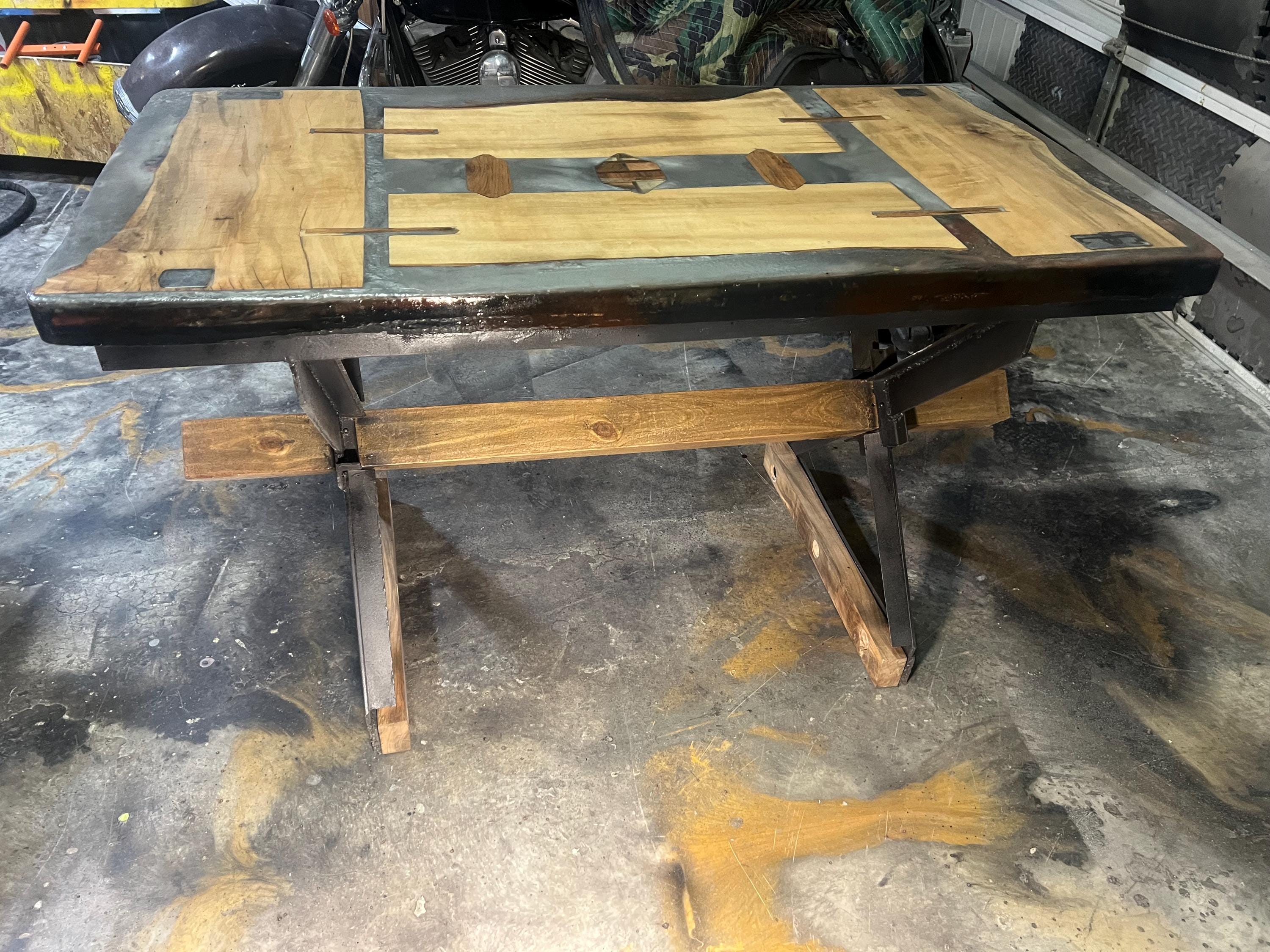 Enterlock Table, Costume, Epoxy, Wood, Silver Maple, Iron, Desk ...