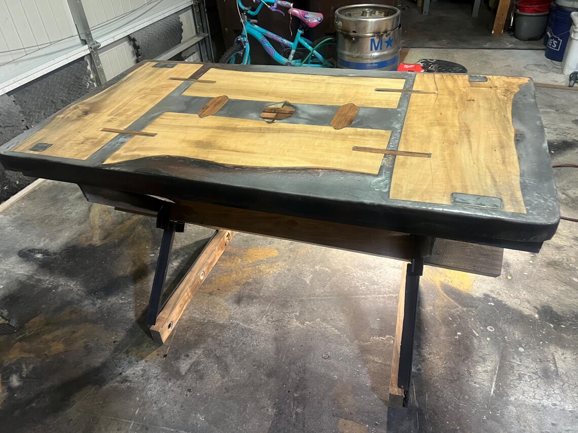 Enterlock Table, Costume, Epoxy, Wood, Silver Maple, Iron, Desk ...