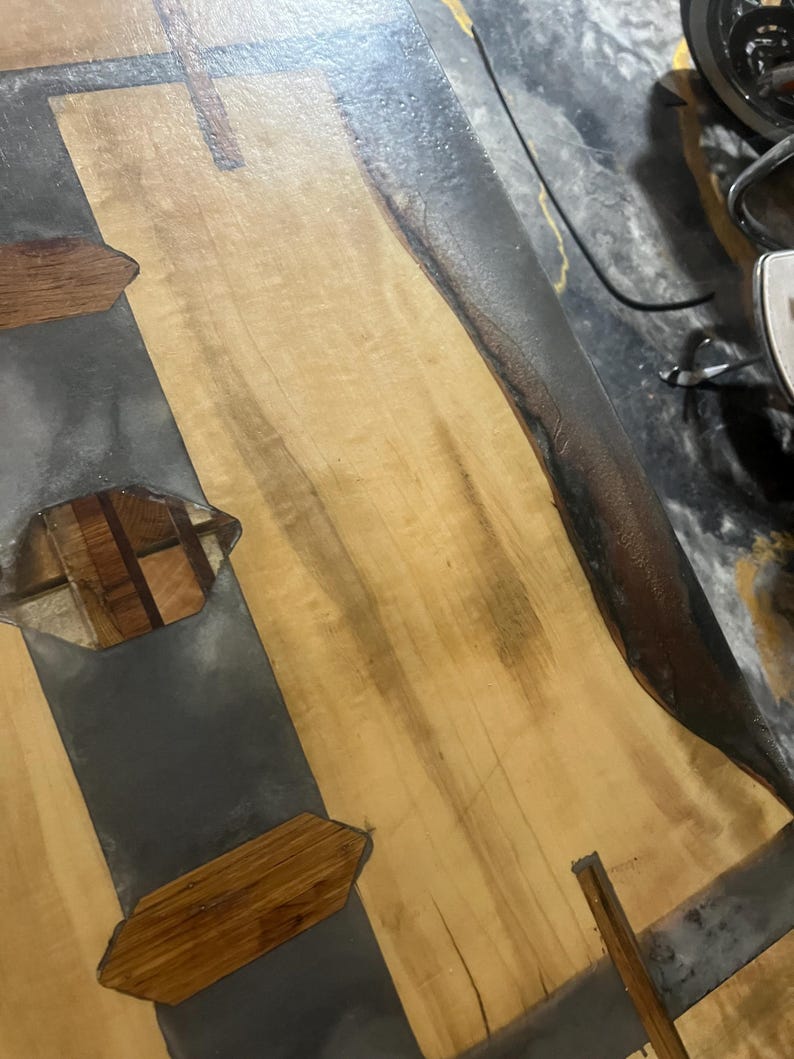 Enterlock Table, Costume, Epoxy, Wood, Silver Maple, Iron, Desk ...