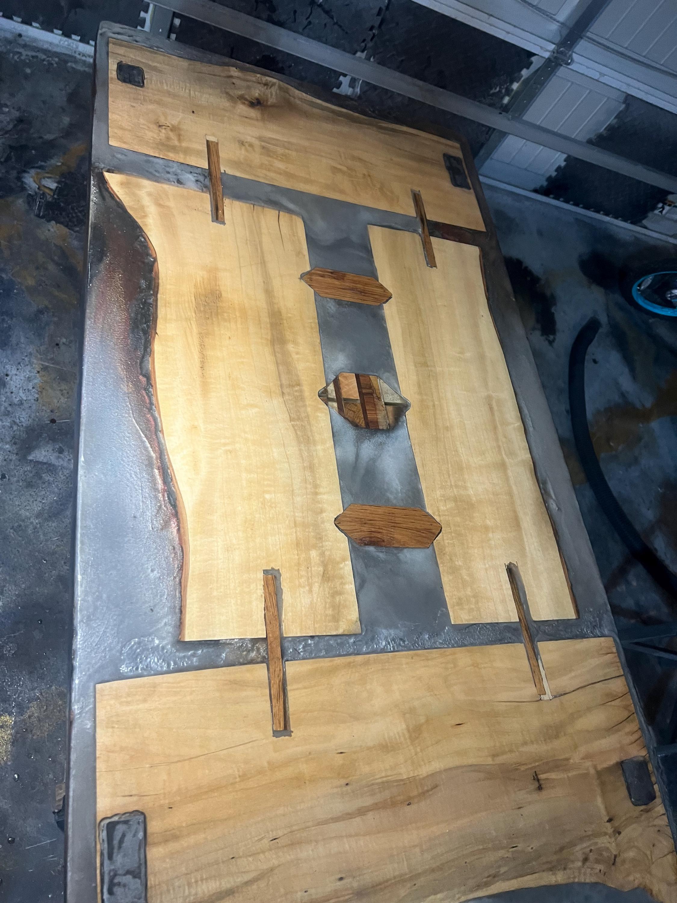 Enterlock Table, Costume, Epoxy, Wood, Silver Maple, Iron, Desk ...