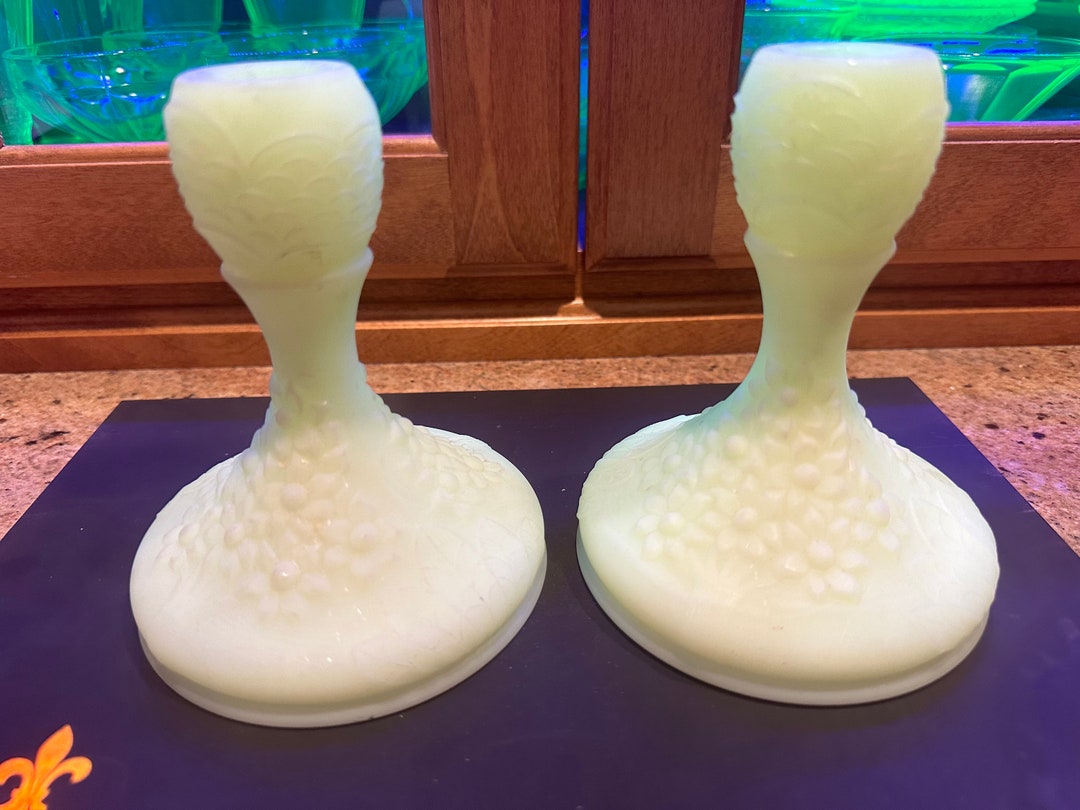 Fenton Custard Glass Candlesticks - Etsy