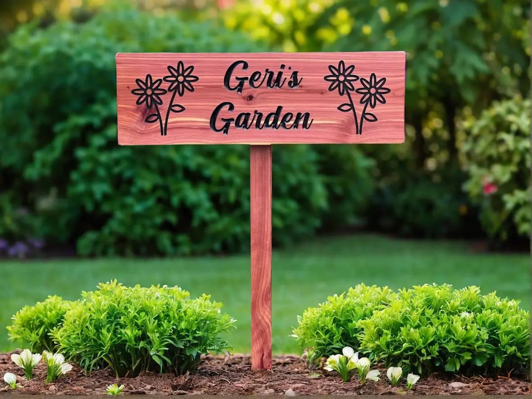 Personalized Red Cedar Garden Sign | Custom Engraved Wood Decor - Etsy
