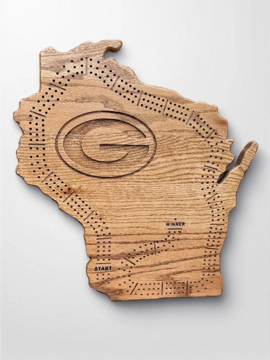 Wisconsin Cribbage Board - Packers Football - State Shaped Wood Board ...