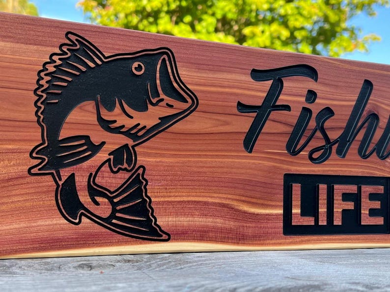 Engraved Cedar Fishing Sign | Rustic Cabin Decor - Etsy