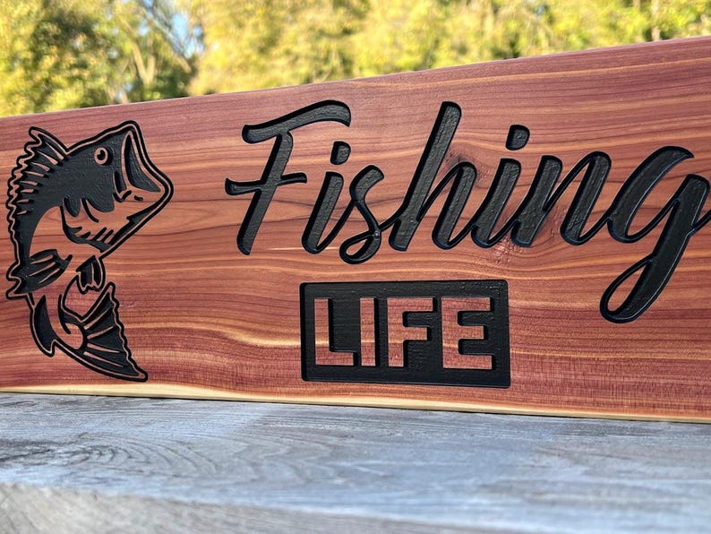 Engraved Cedar Fishing Sign | Rustic Cabin Decor - Etsy