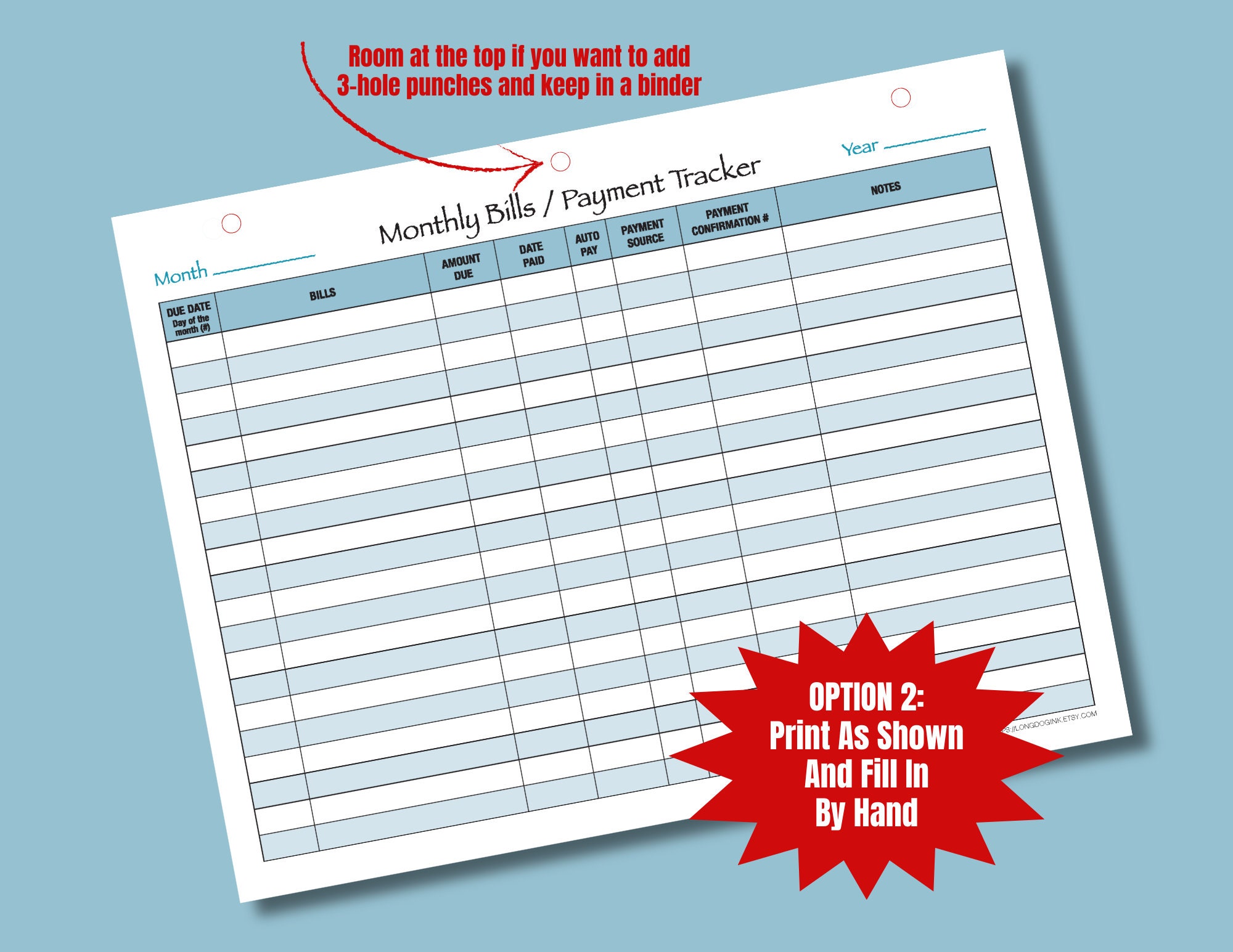 Monthly Bills Payment Tracker, Fillable Monthly Bill Template ...