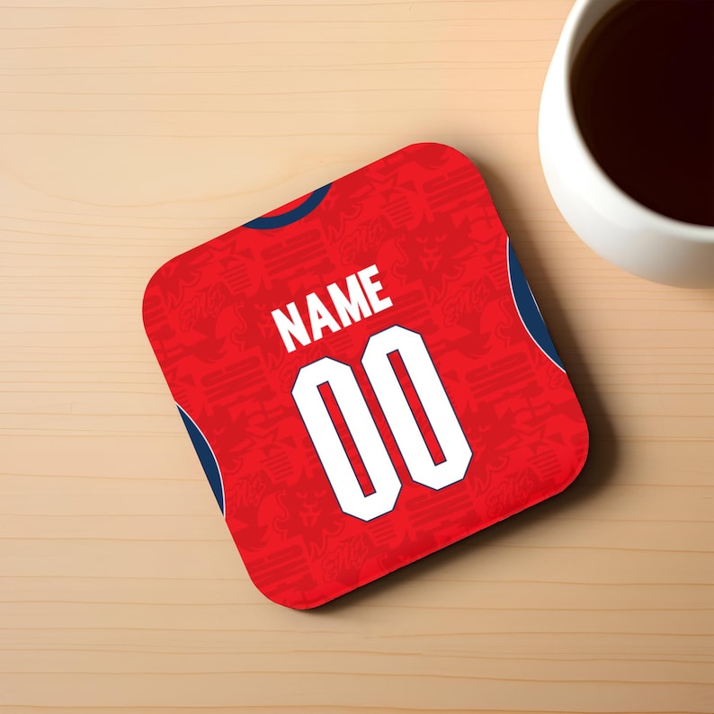 Personalised England Coaster – Football Shirt Away Style MDF Cork ...