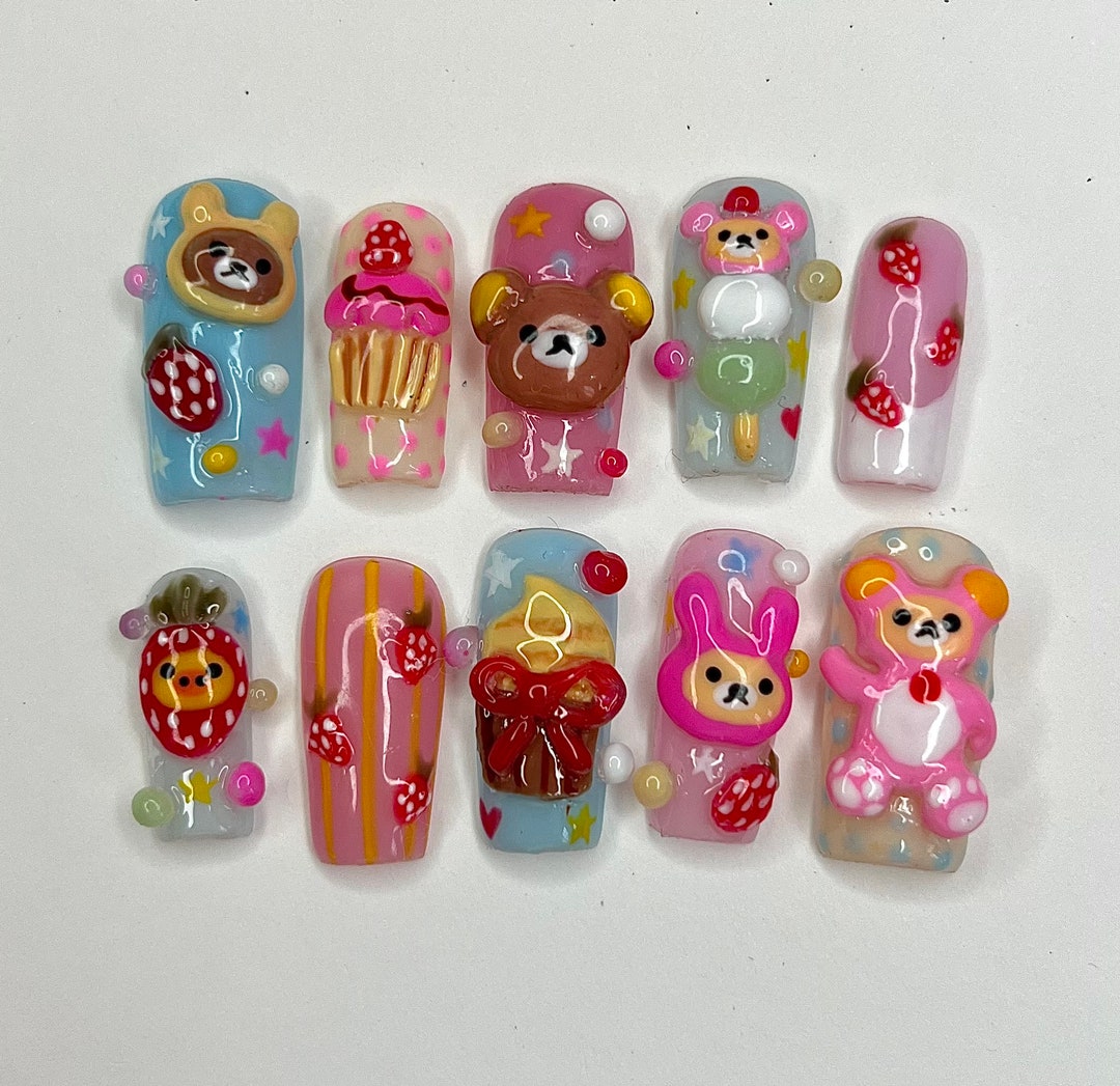 Kawaii 3D Rilakkuma Nail Art Press on Nails - Etsy