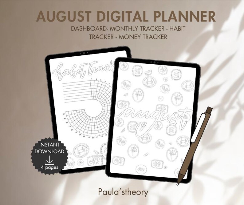 August Calendar Printable Beach Theme Journal Title Page Aesthetic ...