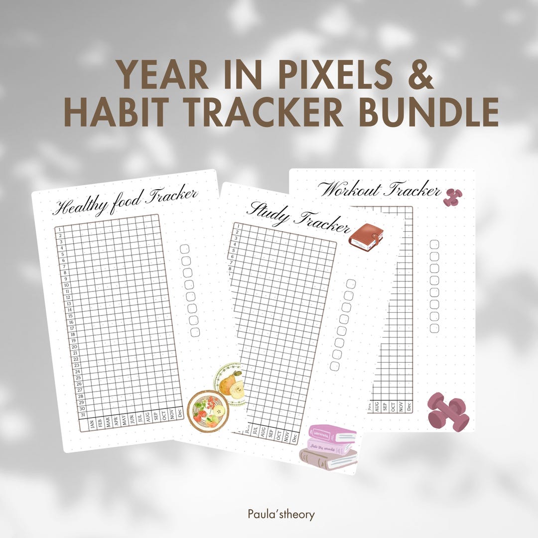 Aesthetic Year in Pixels & Habit Tracker Bundle | 10 Minimalist ...