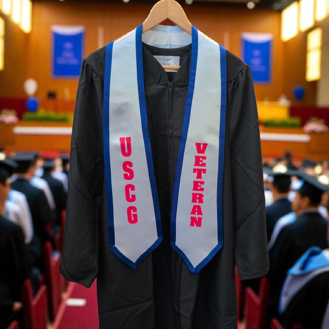 US Coast Guard Veteran Graduation Stole: Royal Blue Trim, Red Lettering ...