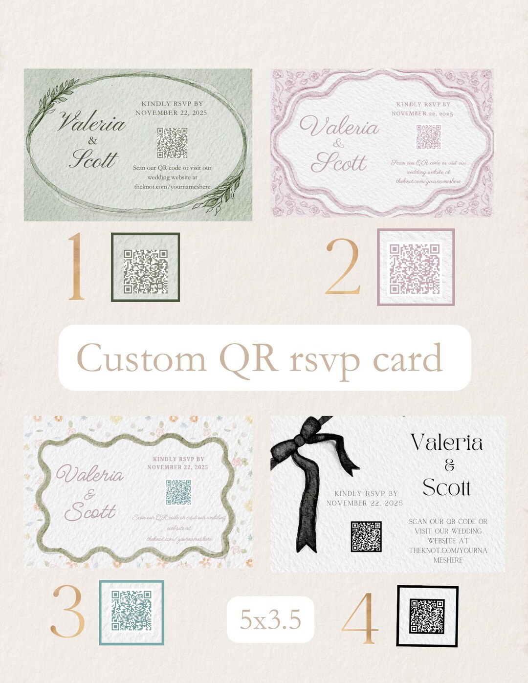 Custom QR Wedding RSVP Card | Printable Rsvp With QR Code | 5x3.5 and ...