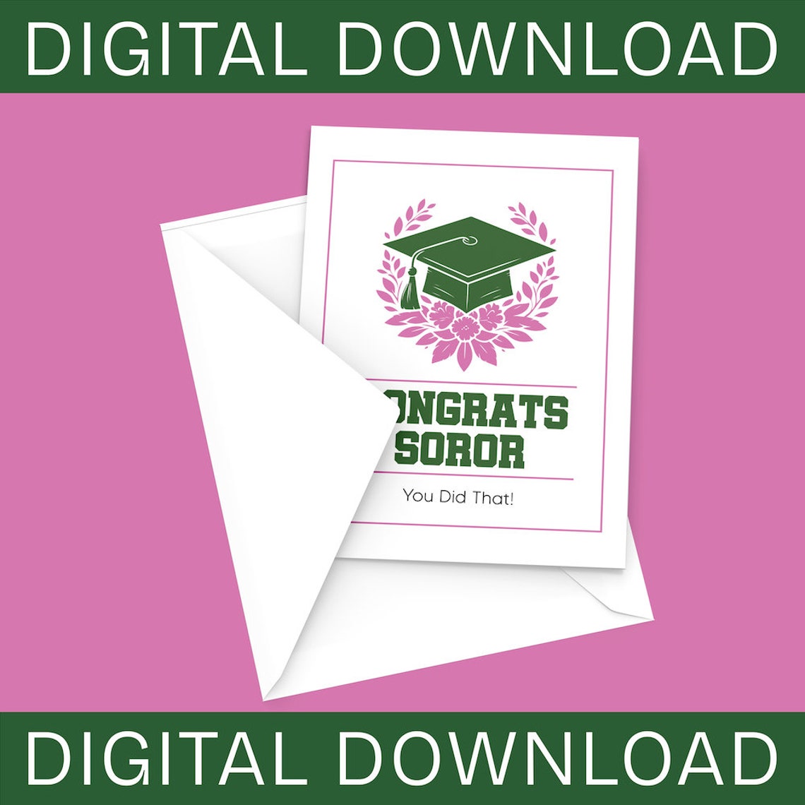 AKA Sorority Graduation Card 2025 | Digital Download | Pink and Green ...