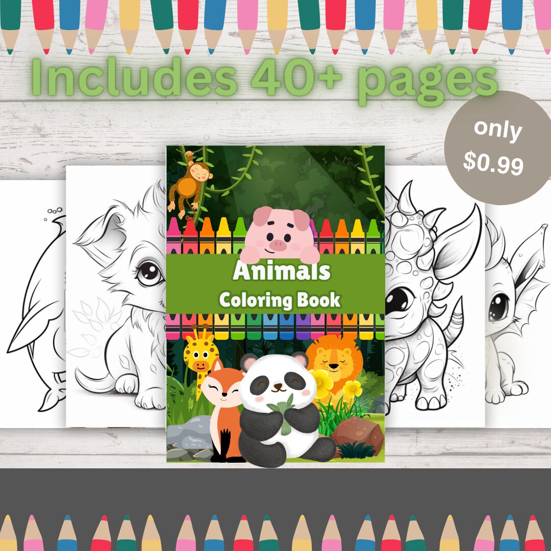 40 Cute Animal Coloring Book Zoo, Farm, Land & Sea, Desert, Forest ...