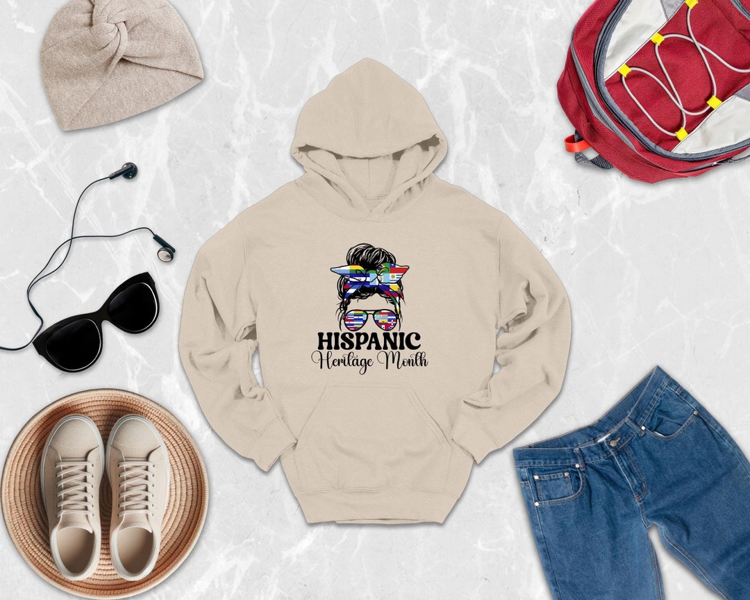 Hispanic Heritage Month Hoodie, Messy Bun Hispanic Hoodie, Latina Women ...