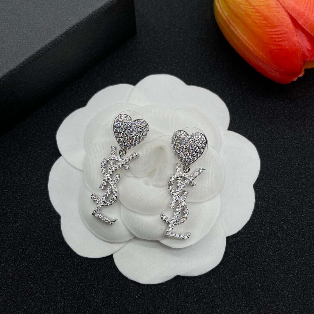 Vintage Yves Saint Laurent YSL Alphabet Heart Crystal Earrings Gift for ...