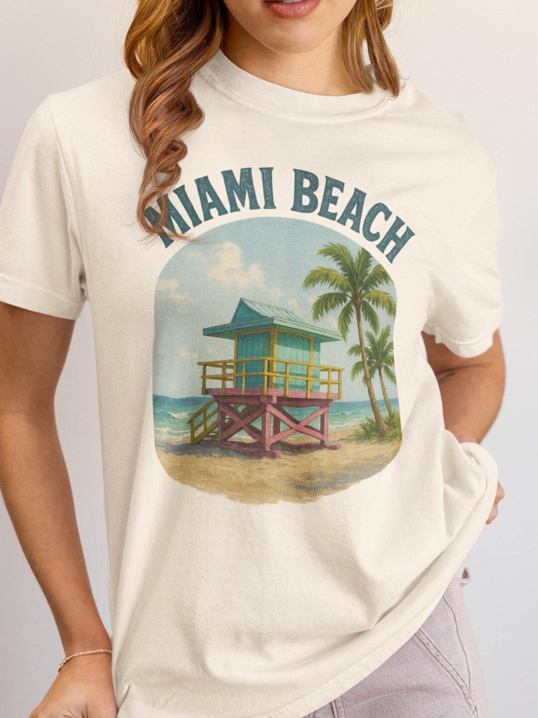 Retro Miami Graphic Tee Vintage Beach Print Top Coastal Souvenir Gift ...