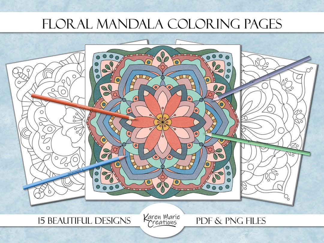 Floral Mandala Coloring Pages, Digital Coloring Pages, Printable ...