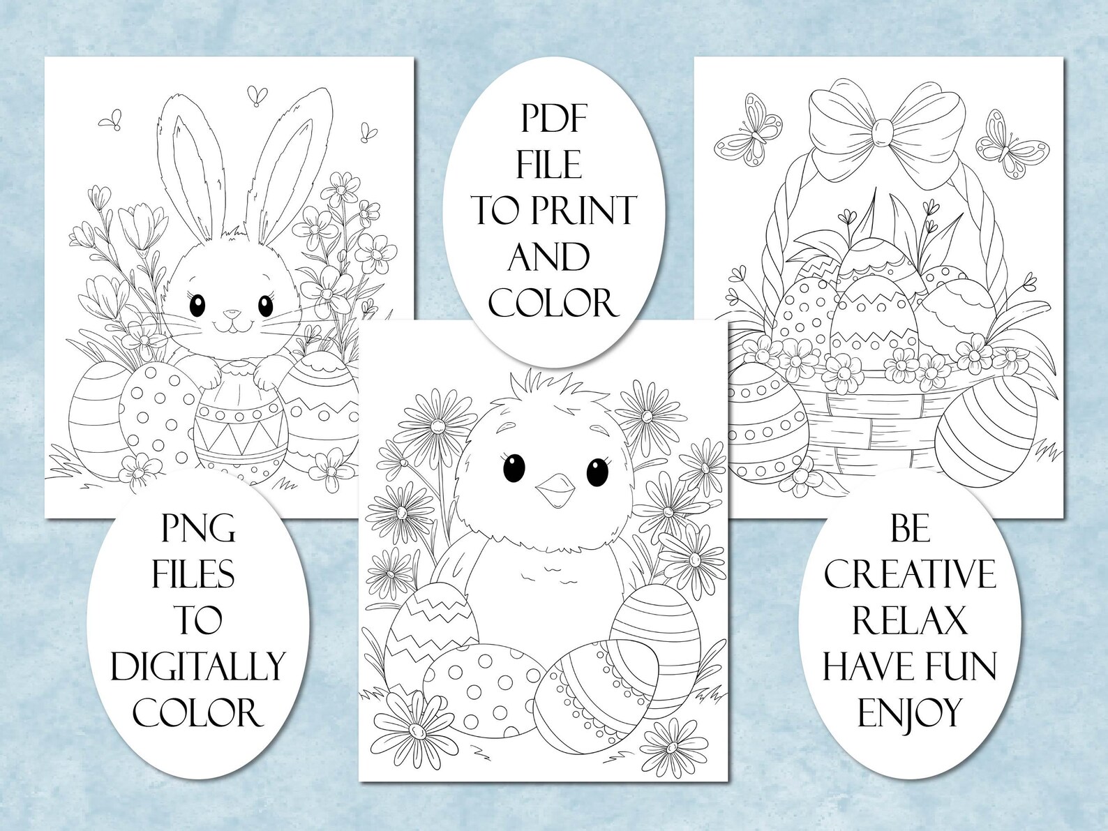 Easter Coloring Pages, Digital Coloring, Printable Coloring Sheets, Kid ...