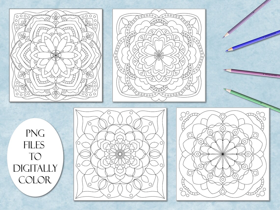Floral Mandala Coloring Pages, Digital Coloring Pages, Printable ...