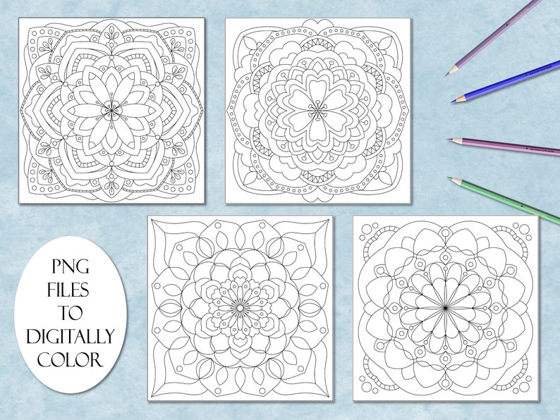 Floral Mandala Coloring Pages, Digital Coloring Pages, Printable ...