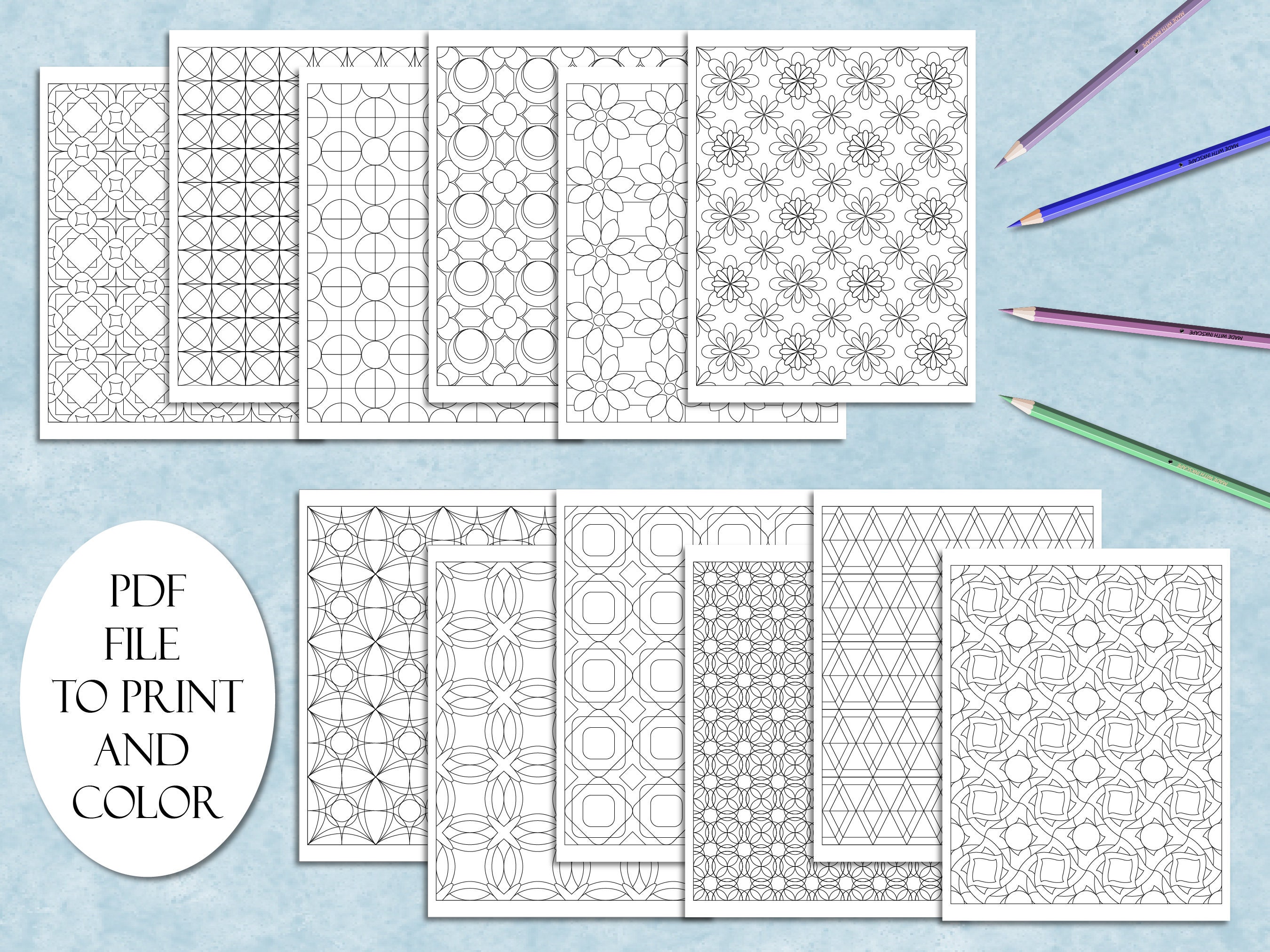 Geometric Coloring Pages, Digital Coloring Page, Printable Coloring ...