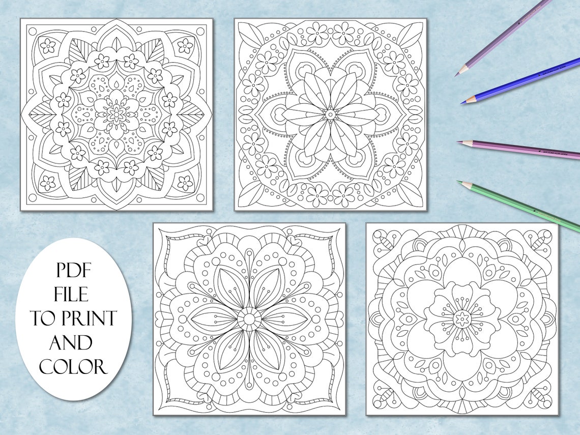 Floral Mandala Coloring Pages, Digital Coloring Pages, Printable ...