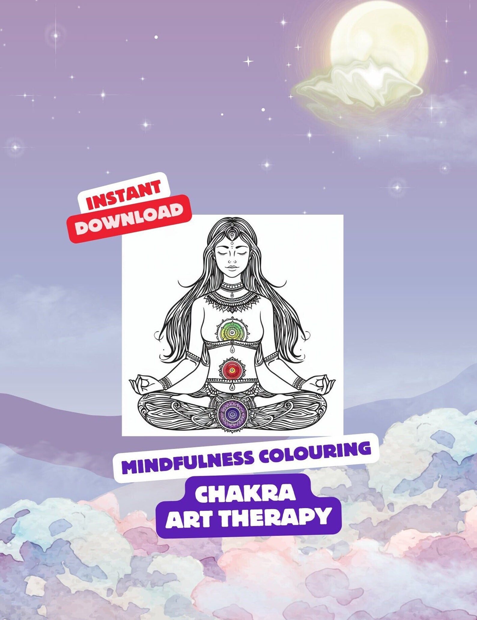Digital Download Chakra Mindfulness Adult Colouring Page Peace Calming ...