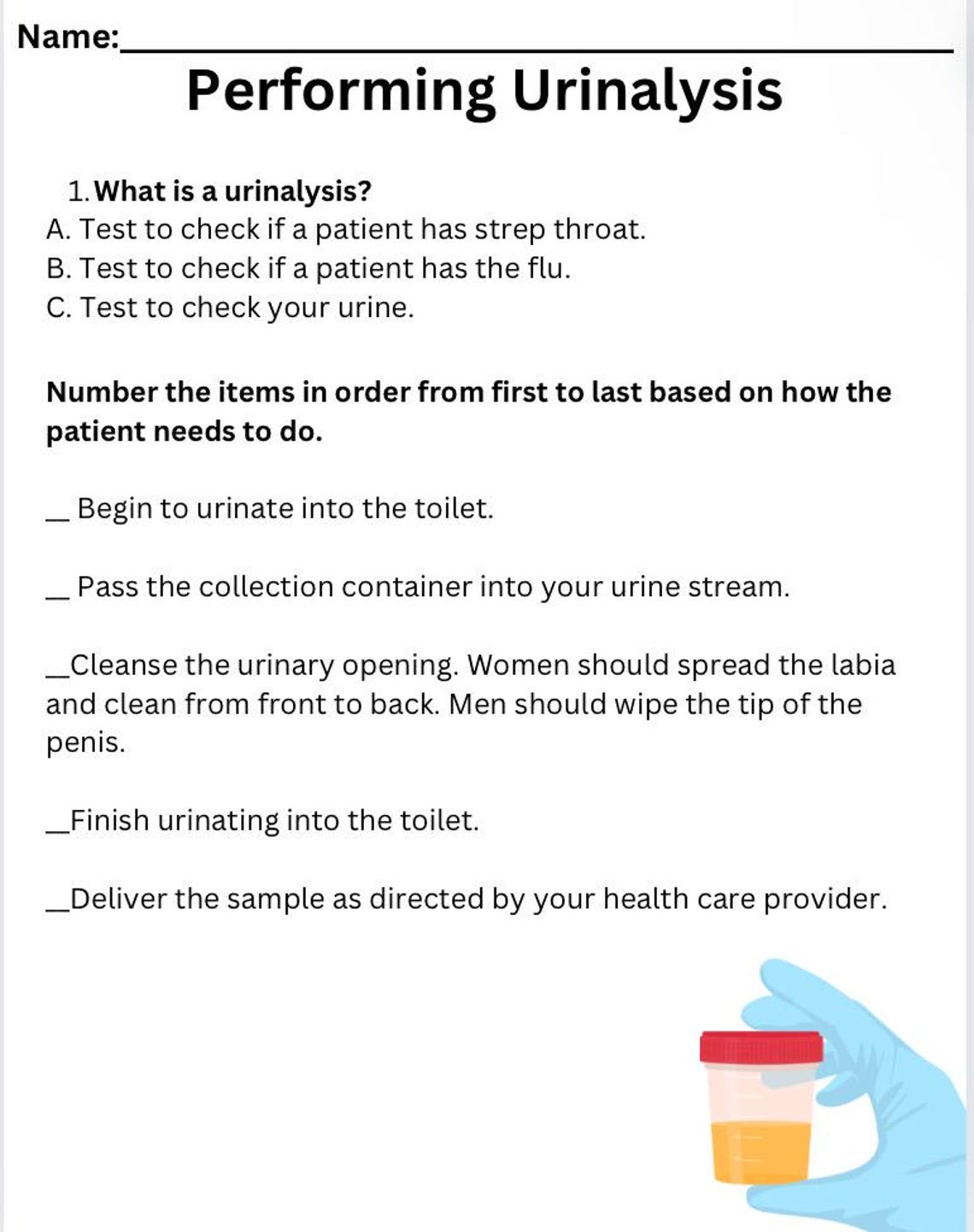 Performing Urinalysis Worksheet PDF - Etsy