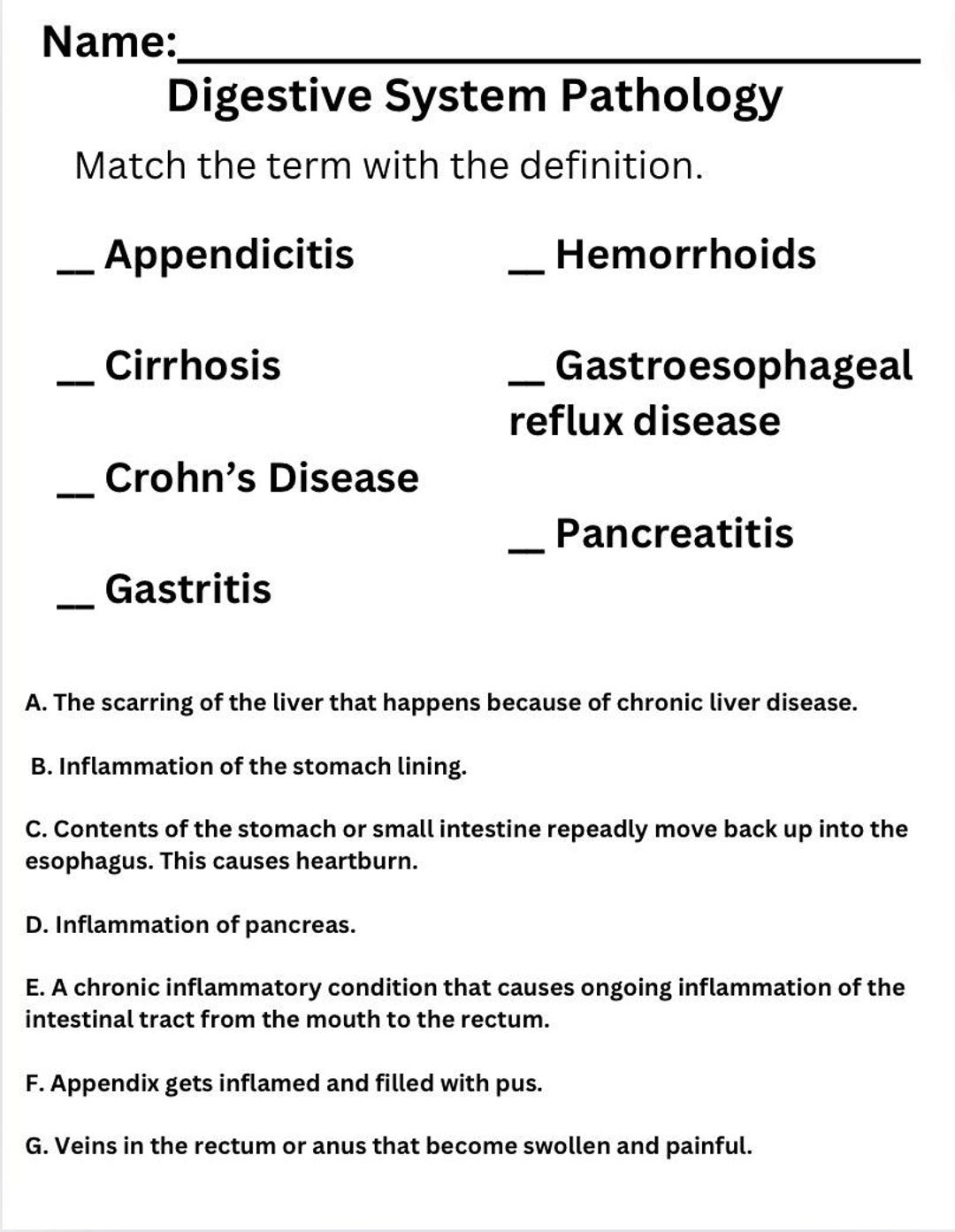 Indentify Common Pathology Related to Each Body System Worksheet PDF ...