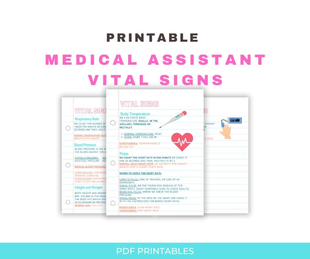 Vital Signs for Medical Assistants Study Guide PDF - Etsy