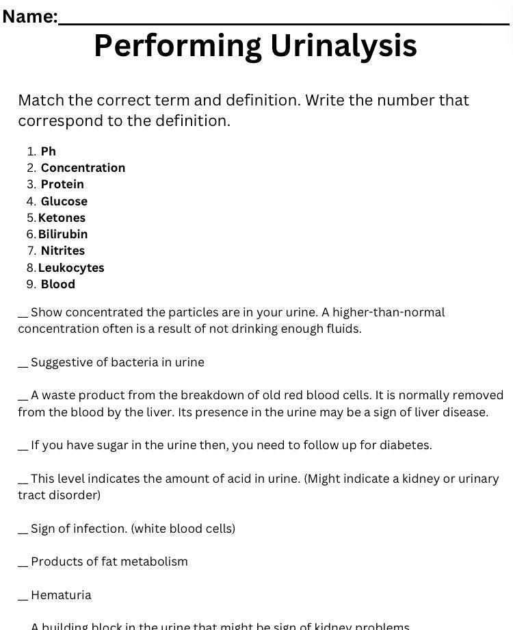 Performing Urinalysis Worksheet PDF - Etsy