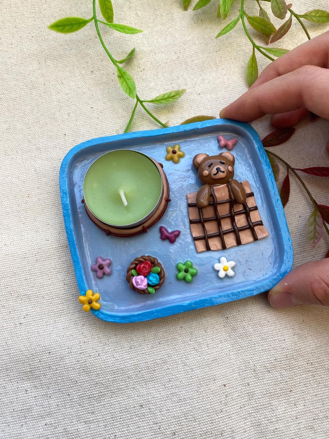 Sleeping Bear Desk Buddy Clay / Polymer Clay Candle Holder and Jewelry ...