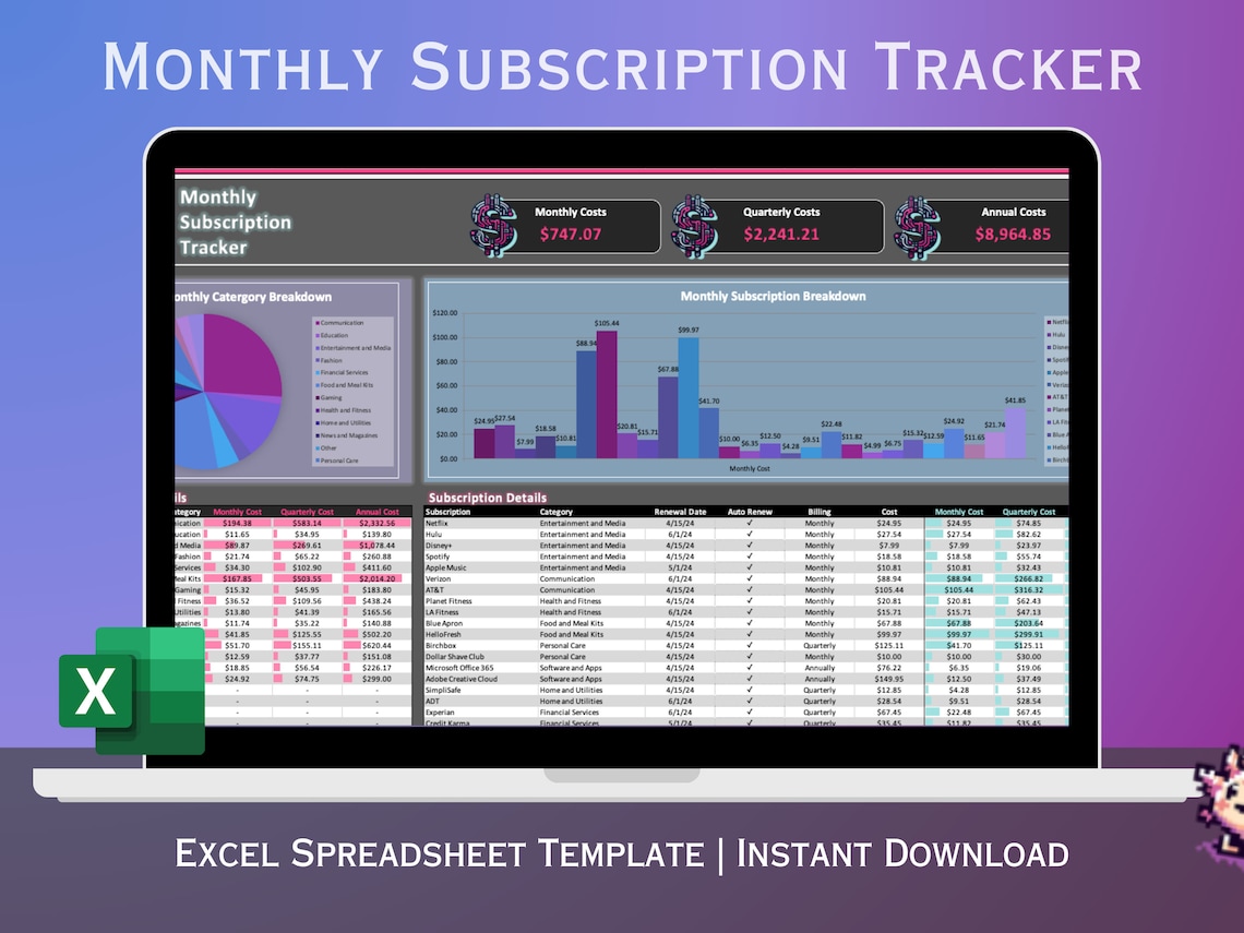 Monthly Subscription Tracker Spreadsheet - Monthly Membership Tracker ...